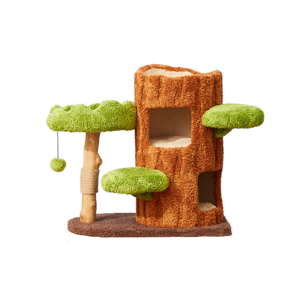 CMISSTREE Two-Level Tree Hollow Solid Wood Cat Tree – Petso